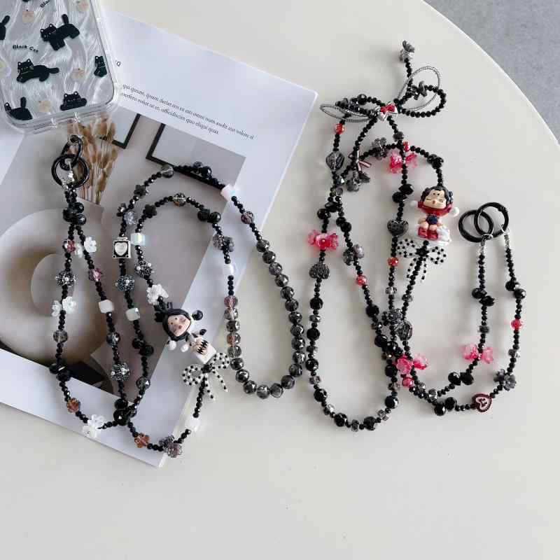 ・素材: PVC・加工: ダイキャスト・スタイル: 男女兼用・ストラップ素材: 高弾性綿・ストラップバックル: 金属・仕様: 水晶手链【ピンク改娃】,水晶手链【黒白改娃】・種類: スマホストラップ