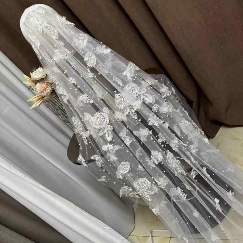 ・素材: メッシュ・スタイル: 軽奢風・性別: 女性・モチーフ: 花・タイプ: 小教堂式・色: 白色・サイズ: 幅1.5m、長3m・ディテール: レース花、重手工