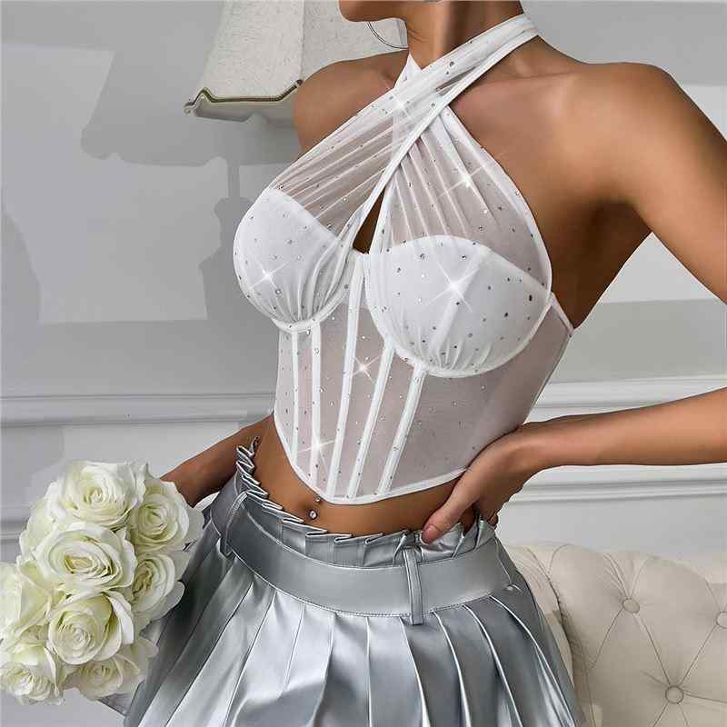 ・素材: ナイロン・色: ブラック,ホワイト・サイズ: S,M,L,XL・主素材含量: 30%以下・スタイル: 欧米風・スタイルタイプ: ストリート・対象年齢: 成人・対象性別: 女性・肩紐スタイル: ハルターネック