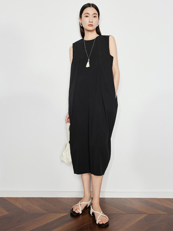 ・素材: コットン70-80%,ナイロン30%以下・柄: 無地・加工: ノーアイロン処理・スタイル: プルオーバー・丈: ロング丈・スカート型: ワイド・首元: 丸首・袖: ノースリーブ・ウエスト: ルーズ・ディテール: ポケット・色: ブ...