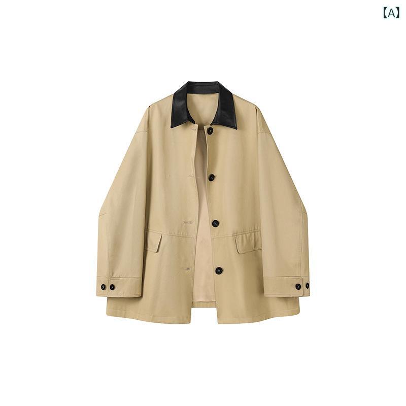 ・素材: テンセル 50-70%、コットン 50-70%・柄: 配色・厚み: 中厚・シルエット: ルーズ・着丈: 中長 (65-80cm)・襟: ラペル・袖丈: 長袖・ディテール: ポケット・加工: 拼接・色: カーキ・サイズ: S,M,L...