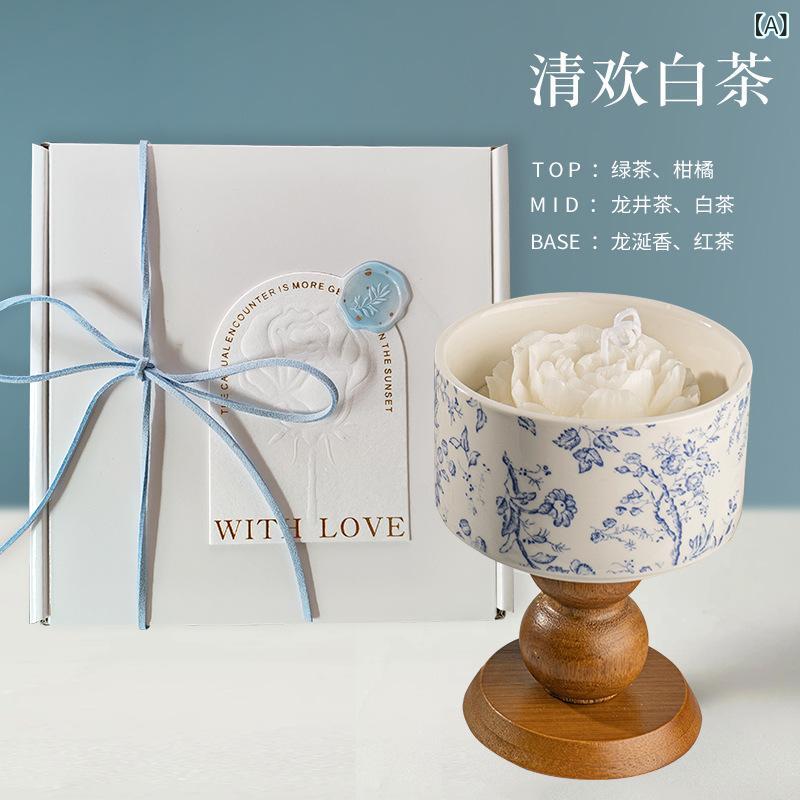 ・素材: ソイワックス混合・加工: 半手工半機械・種類: アロマキャンドル・形状: カップ状・サイズ: 青花瓷カップ花付き-清欢白茶,青花瓷カップ花付き-金桂花,青花瓷カップ花付き-茉莉花,青花瓷カップ花付き-英国梨小蒼蘭,青花瓷カップ無花...