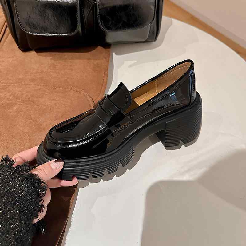 ・カラー: ブラック・サイズ: 34,35,36,37,38,39,40・つま先形状: ラウンドトゥ・スタイル: スクール・アッパー素材: 牛革・ヒール高: 6-8cm・パターン: 無地・適合シーズン: 春,夏,秋,冬・ソール素材: ラバー...