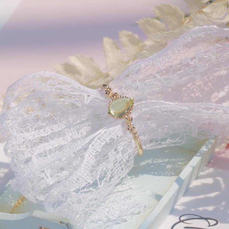 ・素材: 925シルバー・形状: 葉・加工: 水晶インセット・色: 天然オリーブストーン・サイズ: 港10（美5）,港12（美6）,港15（美7）,港17（美8）・対象: 女性・スタイル: 清新スイート・デザイン要素: 花,花びら,植物花卉