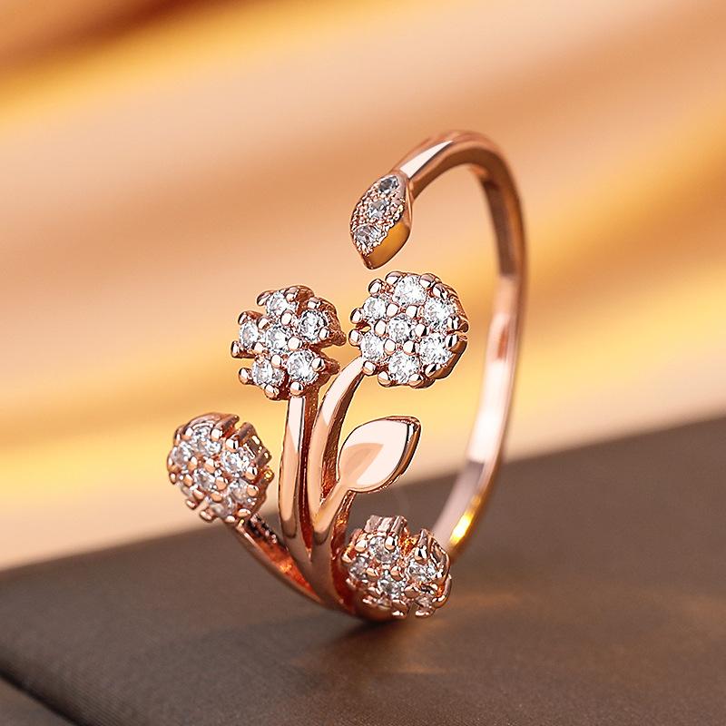 ・素材: 925シルバー・色: ホワイトゴールド、ローズゴールド・サイズ: 調整可能・形状: 葉・加工: 微細镶嵌・対象: 女性用・モチーフ: 花、植物花卉