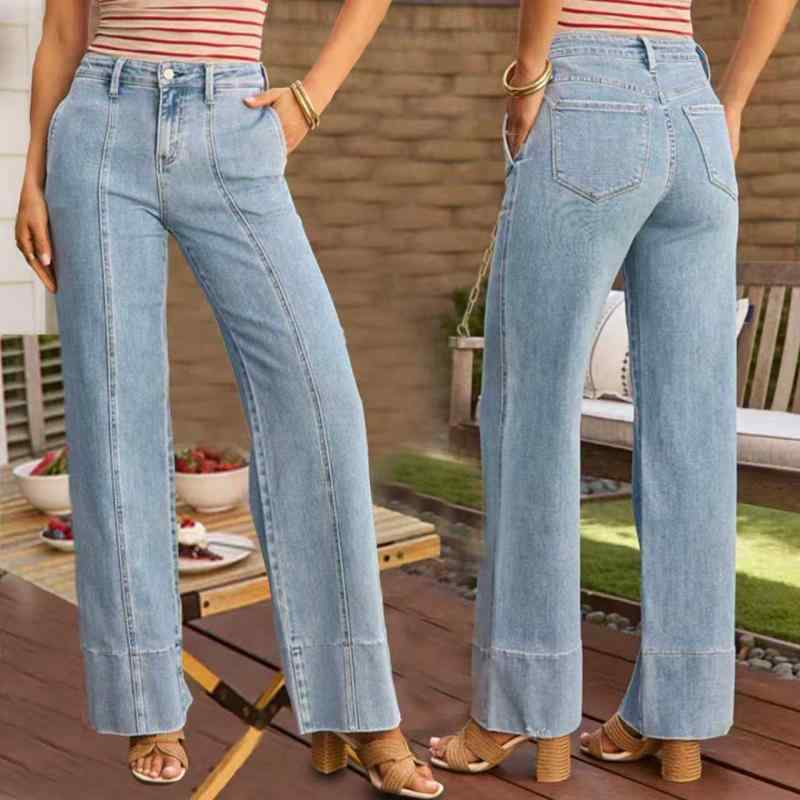 ・生地: デニム・主素材: コットン・主素材含有率: 70-80%・副素材: スパンデックス・副素材含有率: 30%以下・スタイル: ベーシック・パンツ丈: ロング・ウエスト: ハイウエスト・厚み: 普通・加工: ウォッシュ・色: ライトブ...