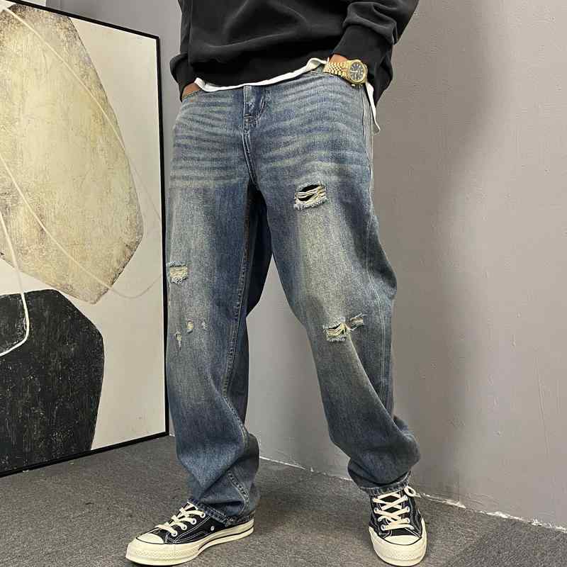 ・スタイル: ベーシック・パンツ型: ルーズ・加工: 水洗・パンツ丈: ロング・ウエスト位置: ミッドライズ・前立て: ドローストリング・厚さ: ミディアム・適合季節: 四季・素材: デニム・主素材成分: コットン70%・ディテール: 破れ...