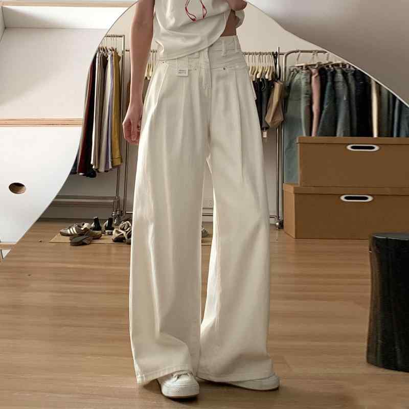 ・生地: デニム・主素材: コットン 50-70%・パンツタイプ: ワイドパンツ・丈: ロング・ウエスト: ハイウエスト・厚み: 中厚・色: ホワイト・サイズ: XS,S,M,L,XL・伸縮性: 微弾性・加工: ウォッシュ,多ポケット,ボタ...