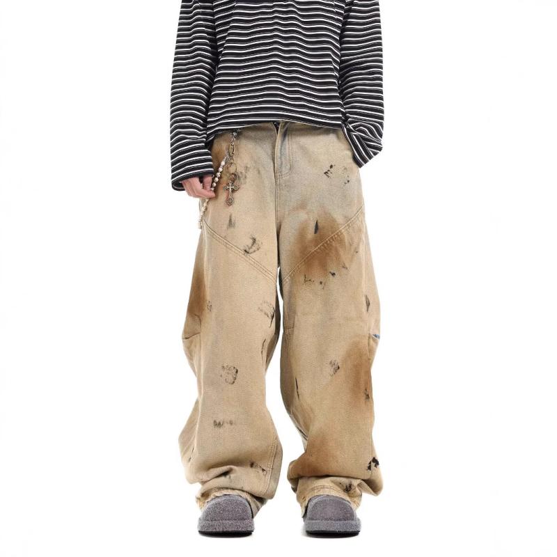 ・スタイル: ストリート・パンツシルエット: ストレート・フィット: ルーズ・加工: ウォッシュ、ヴィンテージ、ブリーチ・丈: ロング・ウエスト位置: ハイウエスト・前立て: ボタン・厚み: 薄手・素材: デニム・成分: コットン50-70...