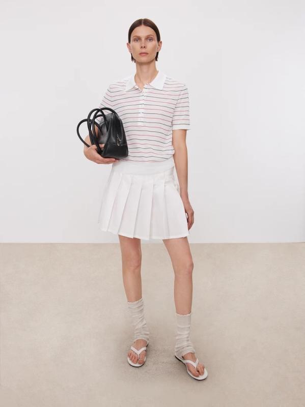 ・素材: アセテート 30%-50%, コットン 50%-70%・厚さ: 薄手・スタイル: プルオーバー・フィット: レギュラー・袖丈: 5分袖・袖型: スタンダード・襟型: ポロ・デザイン: ストライプ・丈: ミドル (50cm超-65c...