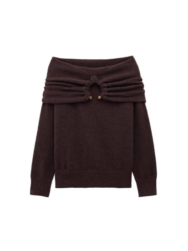 ・素材: ポリエステル・柄: 無地・厚み: 中厚・組み合わせ: 単品・タイプ: プルオーバー・フィット: スタンダード・袖型: 標準・首元: ボートネック・袖丈: 長袖・デザイン: オフショルダー・着丈: ミドル・加工: ノンアイロン・カラ...