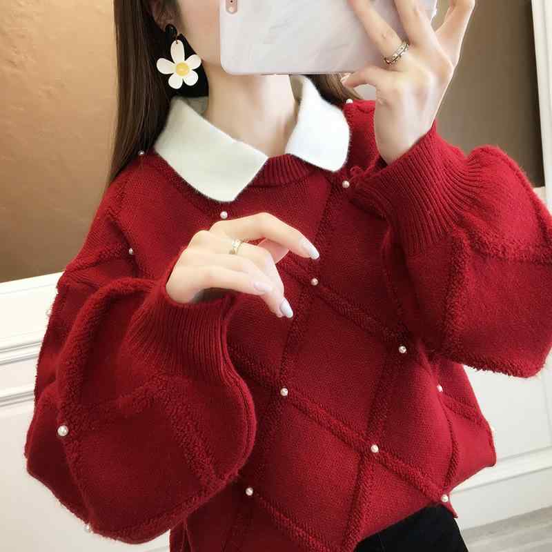 ・素材: ポリエステル・柄: 無地・厚み: 厚手・組み合わせ: フェイクツーピース・シルエット: スタンダード・襟型: ドールカラー・袖丈: 長袖・袖型: パフスリーブ・装飾: ビーズ・加工: プリント・色: 赤・サイズ: M,L,XL,2...