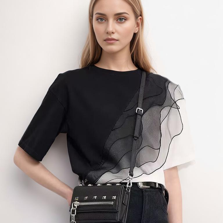 ・主素材: コットン・主素材含有率: 80-90%・副素材: スパンデックス・副素材含有率: 30%以下・パターン: コントラストカラー・款式: プルオーバー・袖丈: 短袖・加工: ノーアイロン・シルエット: ルーズ・着丈: 普通(50-6...