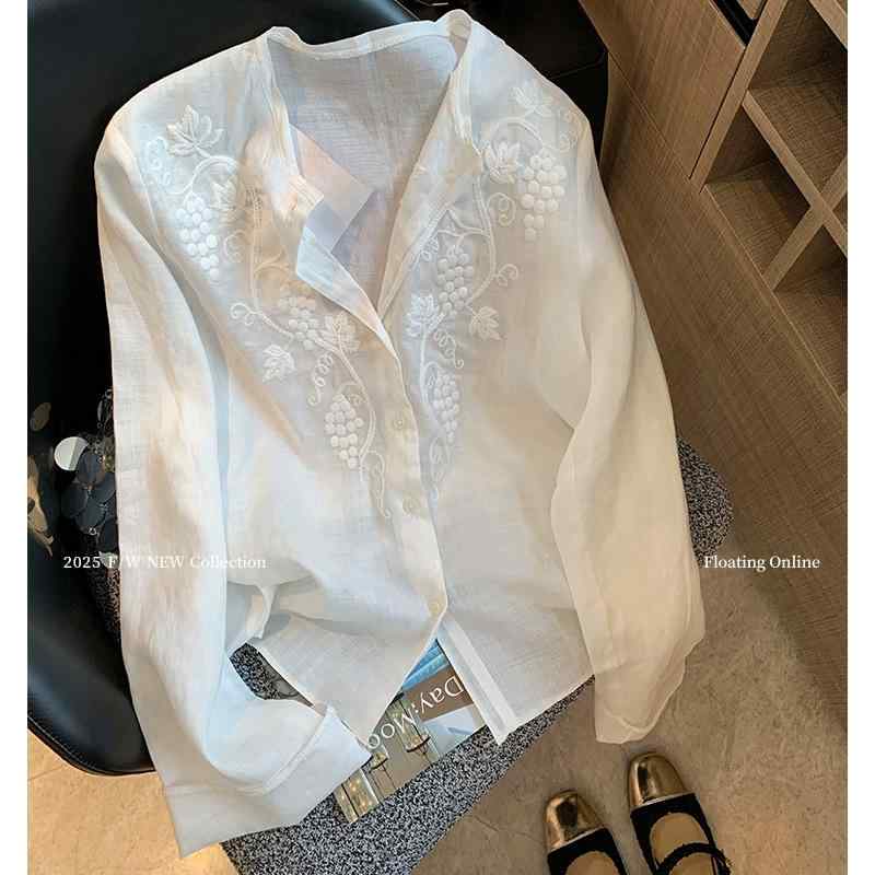 ・素材: コットンリネン・主素材: リネン・含有率: 30-50%・スタイル: オープンカーディガン・袖丈: 長袖・加工: 刺繍・フィット: ルーズ・着丈: ミドル (50-65cm)・ネック: クルーネック・袖型: スタンダード・色: ホ...