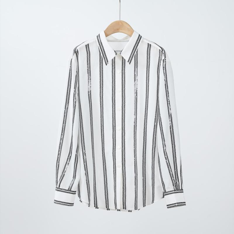 ・主素材: コットン・主素材含有率: 70-80%・副素材: シルク・副素材含有率: 30-50%・柄: ストライプ・スタイル: ベーシック・袖丈: 長袖・加工: ノンアイロン・フィット: ルーズ・着丈: 50-65cm・襟型: シャツカラ...