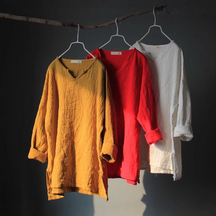 ・素材: コットン・柄: 無地・スタイル: プルオーバー・袖丈: 長袖・加工: ステッチ・シルエット: ルーズ・ネック: Vネック・袖型: 通常袖・ディテール: ウォッシュド・色: ホワイト,イエロー,レッド・サイズ: フリーサイズ・素材含...
