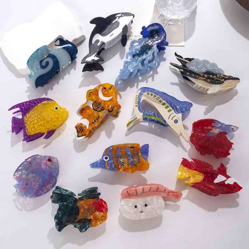 ・素材: アセテート・スタイル: 魚・加工: 手作業・分類: グラブクリップ・色: チョウチョウウオ,ヒラウオ,ブルークレスト,マンタ,フグ,トラガツオ,グリーンスターフィッシュ,レッドウナギ,グリーンクレスト,レッドフォックス,ナナサイロ...