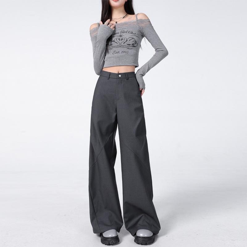 ・素材: レイヨン・成分: コットン 30%以下・款式: ワイドレッグパンツ・パンツ型: ワイドレッグ・丈: ロングパンツ・腰型: ハイウエスト・厚さ: 中厚・要素: ポケット・カラー: グレー,ブラック・サイズ: XS,S,M,L,XL・...