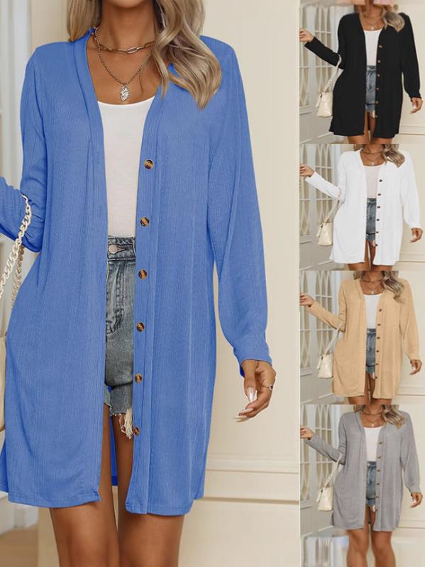 ・素材: スパンデックス・柄: 無地・厚み: 薄手・セット: 単品・タイプ: 開襟・シルエット: ルーズ・袖: 標準袖・襟: ノーカラー・袖丈: 長袖・ディテール: ボタン・着丈: ミドルレングス (65-80cm)・カラー: グレー,カー...