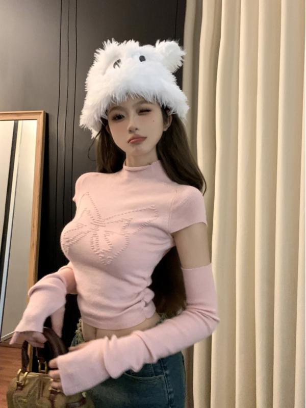 ・厚さ: 中厚・デザイン: プルオーバー・シルエット: 標準・袖タイプ: セットインスリーブ・首元: ハーフハイネック・袖丈: 5分袖・着丈: 40-50cm・カラー: ピンク, オートミール・サイズ: S,M,L・素材: スパンデックス ...