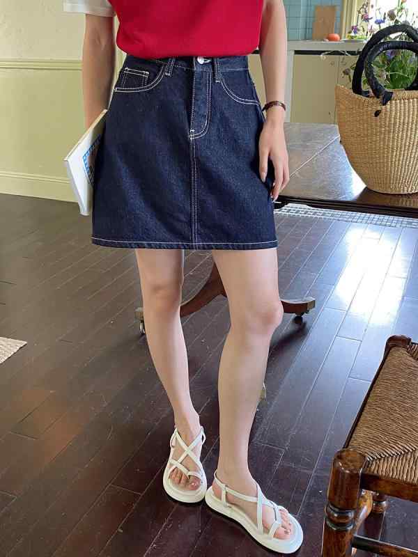 ・柄: 無地・加工: ステッチ・主素材: ポリエステル・主素材含有率: 30%以下・スカート形状: Aライン・スカート丈: ショート・ポケット: あり・色: ネイビー,ライトブルー・サイズ: S,M,L,XL,2XL・スタイル: 通勤・スカ...