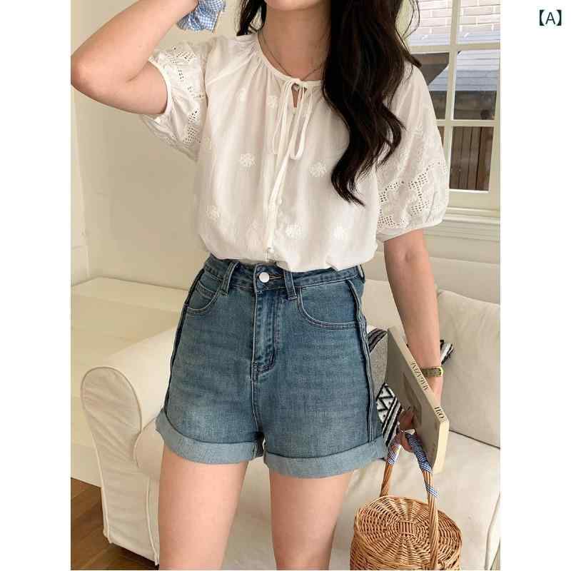 ・素材: コットン・柄: 無地・袖丈: 半袖・加工: 透かし・フィット: 標準・着丈: 普通(50cm超65cm以下)・襟型: 丸首・袖型: 通常袖・カラー: 杏色,白・サイズ: M,L・スタイル: 通勤