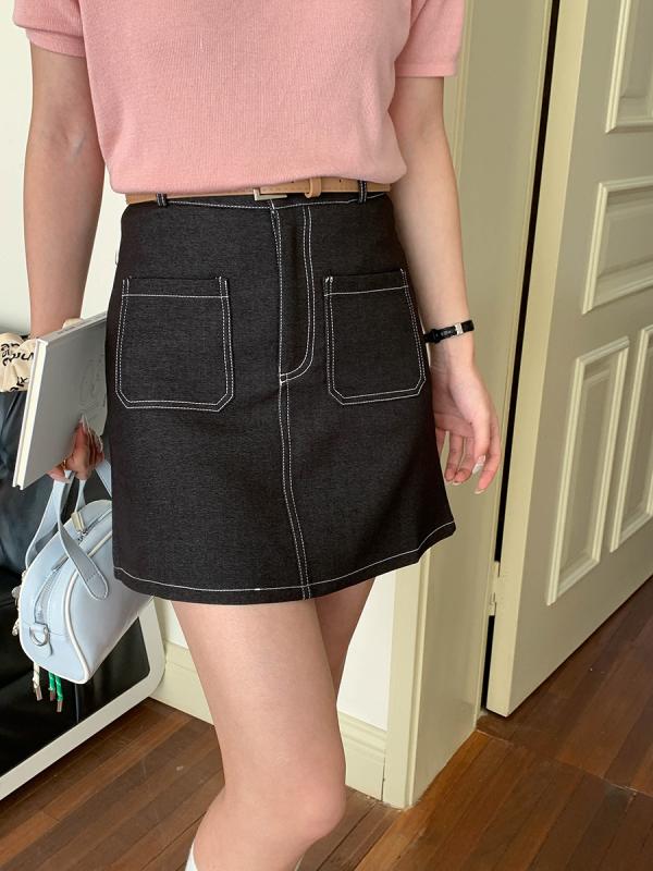 ・パターン: 無地・加工: 継ぎ接ぎ・スカートシルエット: ペンシル・丈の長さ: ショート・カラー: ネイビー,ブラックグレー,ライトブルーグレー・サイズ: S,M,L,XL・スタイル: 通勤