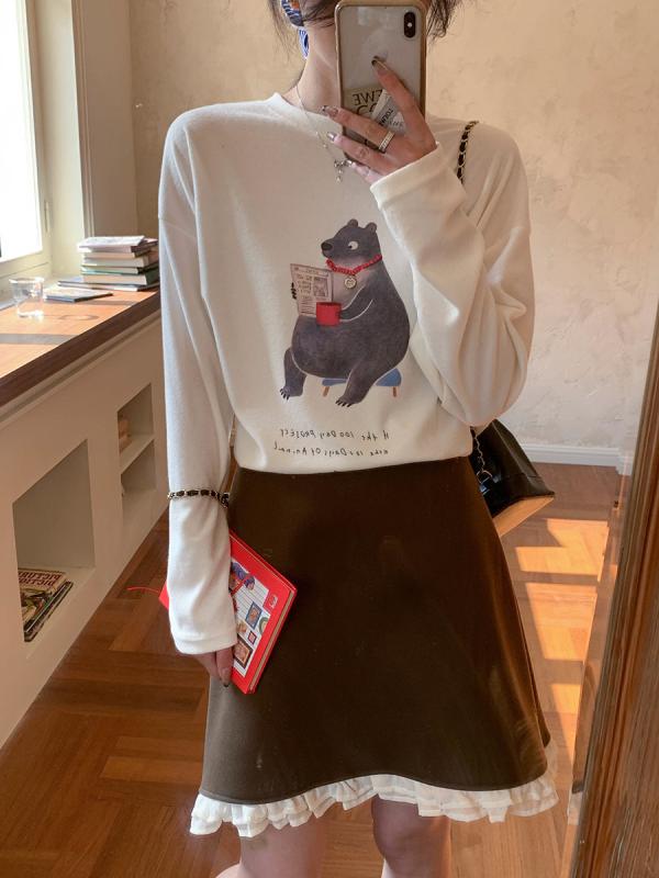 ・柄: 動物柄・着用方法: プルオーバー・袖丈: 長袖・加工: ピース/スプライス・フィット: スタンダード・着丈: 中長款・襟型: クルーネック・袖型: スタンダード・色: ミルクホワイト,オートミール,ヘンプグレー・サイズ: フリーサイ...