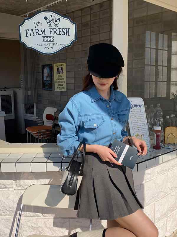 ・素材: コットン・副素材: コットン・パターン: 無地・款式: 開襟・袖丈: 長袖・加工: ステッチ・版型: 標準・着丈: 中長(65cm超80cm以下)・襟型: ポロ襟・袖型: 標準袖・流行要素: ボタン・色: ライトブルー,ダークブル...