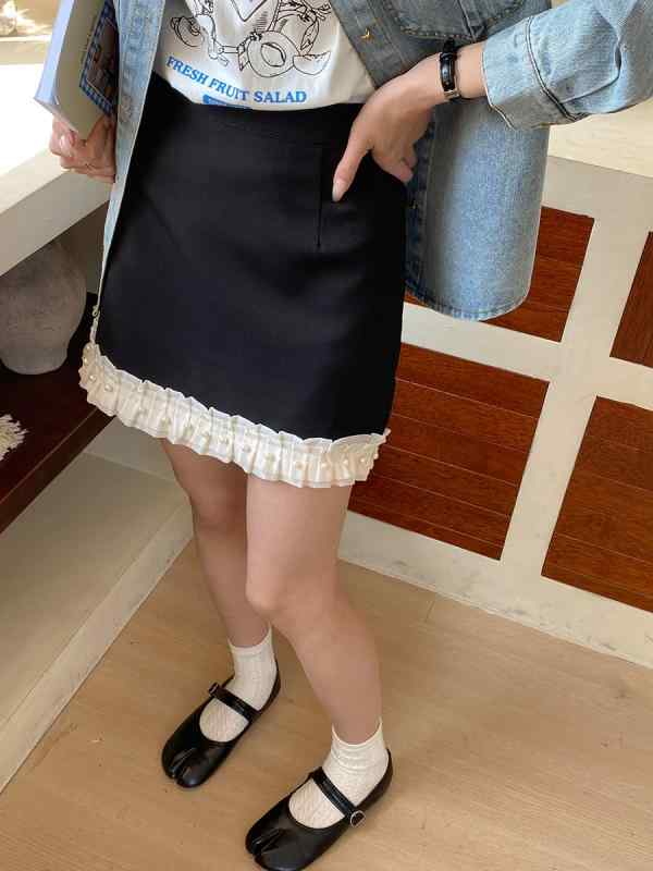 ・柄: 無地・加工: 接ぎ合わせ・素材: ポリエステル, コットン30%未満・スカート形状: プリーツスカート・スカート丈: ショート・デザイン要素: ツートンカラー・色: 黒, 白・サイズ: S,M,L,XL・スタイル: 通勤