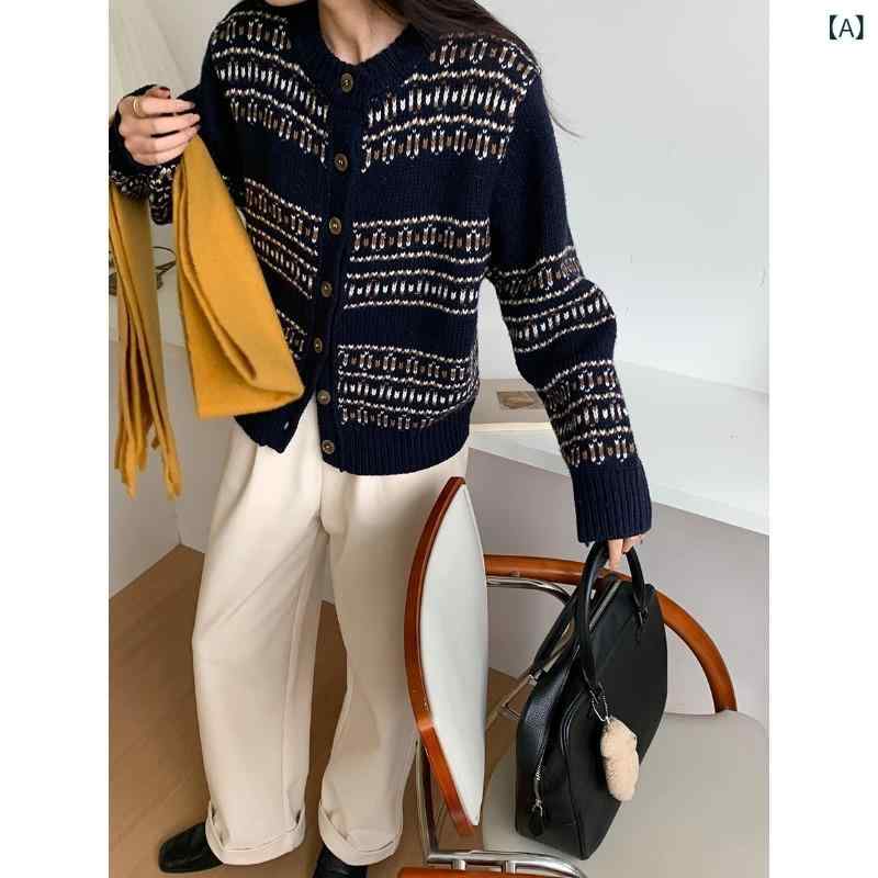 ・主素材: アクリル30-50%, ポリエステル・柄: ストライプ, チェック・厚さ: 厚手・タイプ: 開襟・フィット: スタンダード・着丈: 普通(50cm超65cm以下)・首元: クルーネック・袖丈: 長袖・袖型: ストレートスリーブ・...