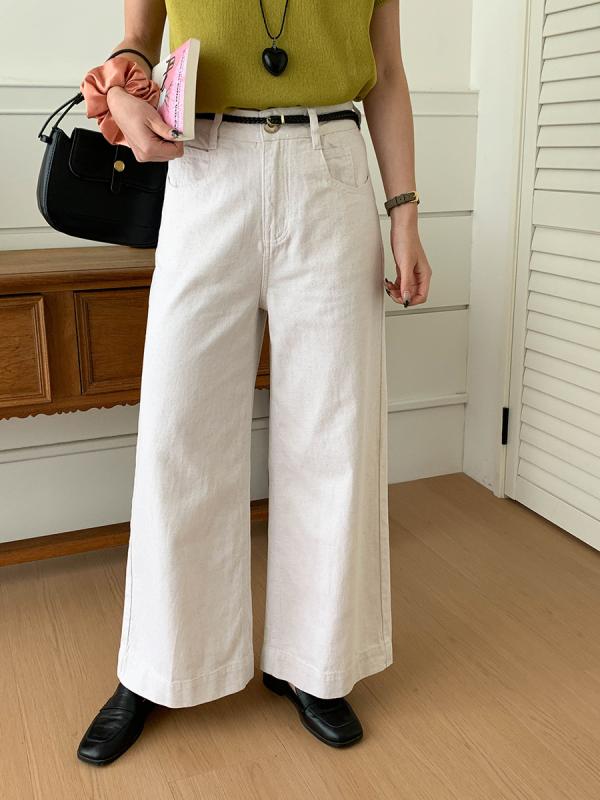 ・素材: コットン・副素材: リネン・コットン含有率: 90%-95%・リネン含有率: 30%以下・スタイル: ベーシック、通勤・パンツ丈: ロング・ウエスト: ハイウエスト・厚み: 薄手・デザイン要素: ソリッドカラー・カラー: オフホワ...