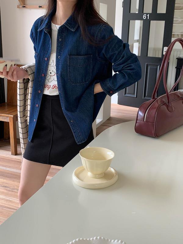 ・素材: コットン50-70%、ポリエステル30%以下・パターン: 無地・スタイル: 開襟・袖丈: 長袖・加工: パッチワーク/接ぎ・版型: 標準・着丈: ミドル（50cm超65cm以下）・襟型: シャツカラー・袖型: 標準袖・カラー: ブ...