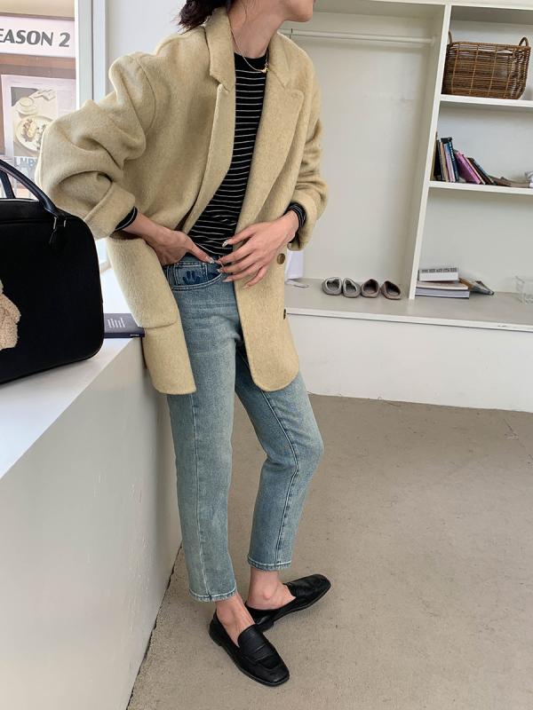 ・柄: 無地・厚さ: 中厚・版型: 標準・着丈: 中長丈(65cm<着丈≤80cm)・襟型: ラペル・袖丈: 長袖・加工: ピース/スプライス・色: グレー,オートミール,イエロー・サイズ: S,M・スタイル: 通勤・前立て: ダブル...