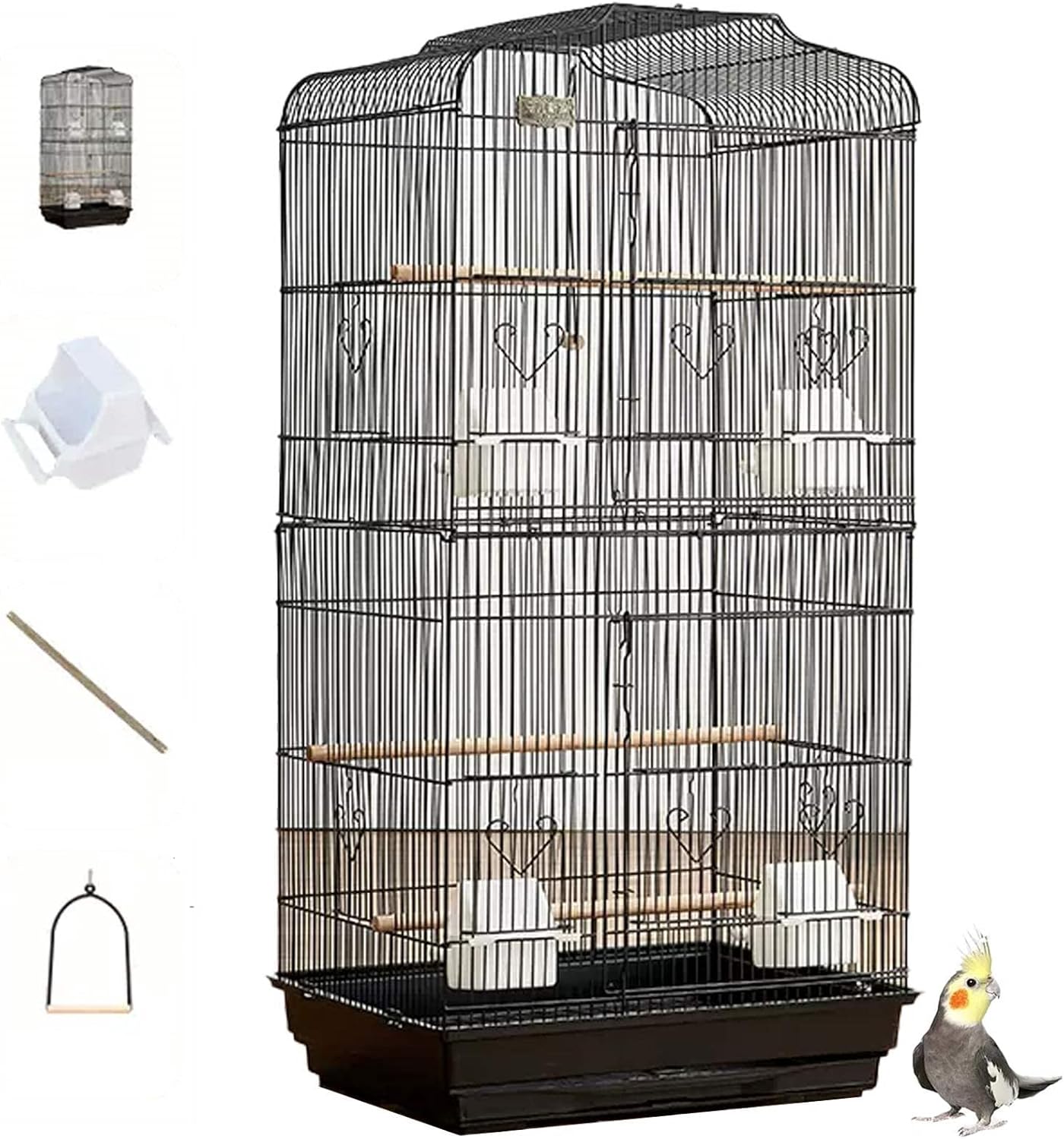 底網付きで、底は引き出し式のため掃除がカンタン。 カナリヤやセキセイインコなどの小鳥の多数飼育でも広々。オカメインコなどでもたくさん飼育できます。 4つのプラスチック製エサ入れと3本の木製止まり木、ブランコが付属。 お手入れに配慮した大きな...