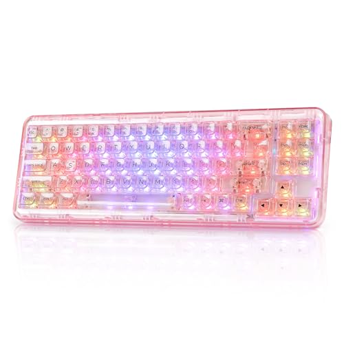 YUNZII X71 メカニカルゲーミングキーボード 透明キーキャップ 71キー 68%配列 ワイヤレス ホットスワップ BT5.0/2.4G/USB-C ガスケット搭載 RGB 無線 Windows/Mac用 技適認証取得（クリスタルアイ...