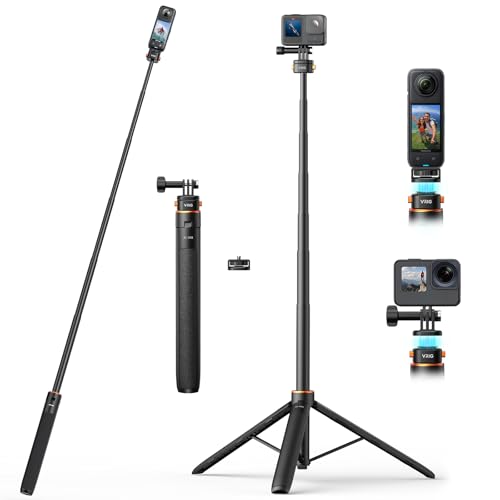 VRIG 三脚 160CM アクションカメラ 【磁気クイックリリース】 見えない自撮り棒 Insta360 三脚 セルカ棒 軽量 コンパクト 6段伸縮 VLOGアクセサリー Insta360 X5/X4/X3/AcePro/AcePro2/...