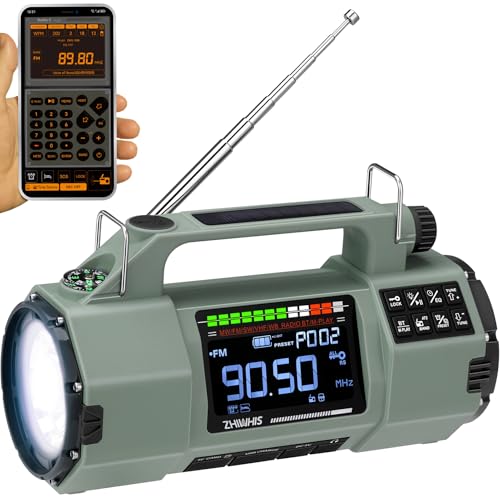ZHIWHIS 防災ラジオ Bluetoothスピーカー/マイクロSD再生 APPコントロール/懐中電灯 VHF/FM/AM/短波/ワイドFM ソーラー/手回し/USB-C充電/乾電池で使用可能 タイマー/アラーム 震災 台風緊急対策 20...