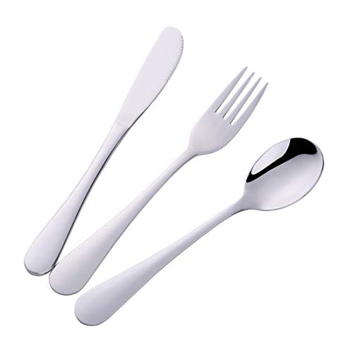 Bisda 子供用 カトラリーセット スプーン フォーク ナイフ 3点セット シンプル 18-8ステンレス製 鏡面仕上げ 食洗機 キッズ 小学生 手の小さい大人 機内用 カトラリー (シルバー)・【環境保護材料 健康と無害】：18-8ステン...