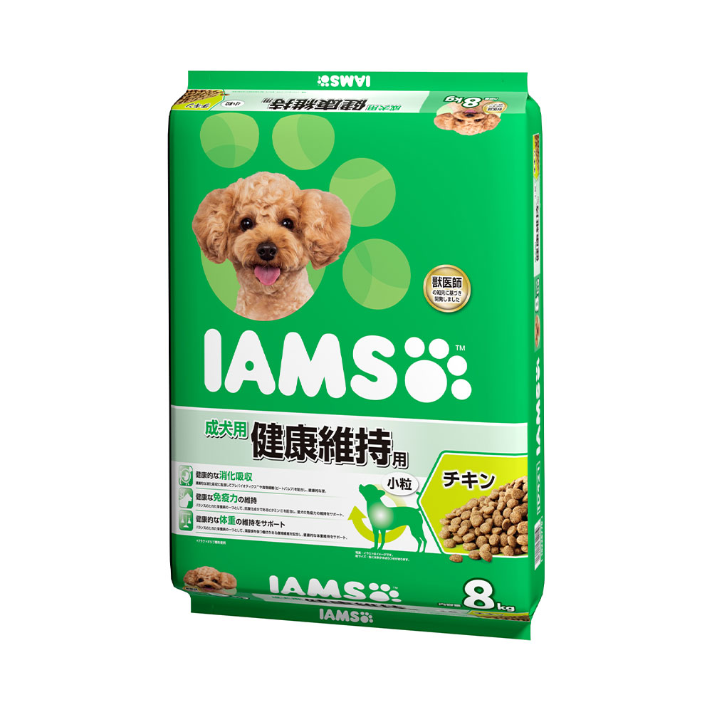 メーカー：アイムス品番：ID421※本品は成犬用です。対象以外の犬には与えないでください。獣医さんおすすめ！アイムス　成犬用　健康維持用　チキン　小粒　8kg対象全犬種タイプドライフード機能総合栄養食ライフステージ成犬特長●元気いっぱい、活...