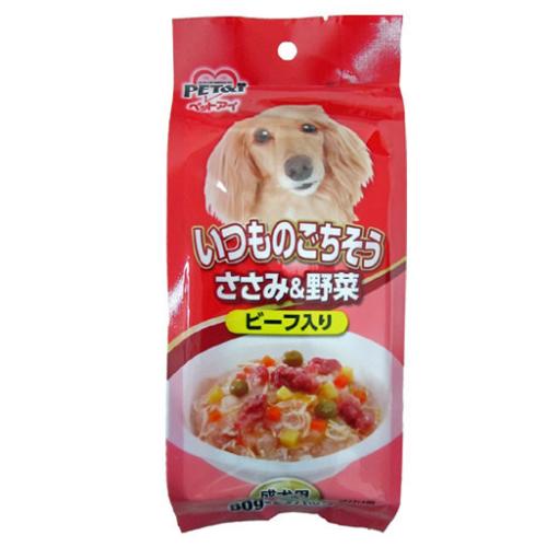 メーカー：ペットアイ※本品は成犬用です。対象年齢以外の犬には与えないでください。ささみと野菜でおいしさバツグン！ペットアイ　いつものごちそう　ささみ＆野菜　ビーフ入り　80g×3パック　2袋入り対象全犬種タイプウェットフード機能一般食ライフ...