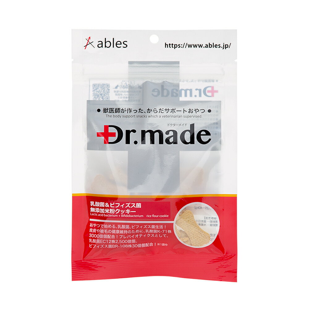 メーカー：国泰ジャパン品番：▼割▼獣医師が作った、からだサポートおやつ！Dr．made　乳酸菌＆ビィフィズス菌　無添加米粉クッキー　30g対象全犬種機能おやつライフステージ生後3ヶ月以上特長●岡山県吉備中央町の良質な米粉を使用し、サクサクの...