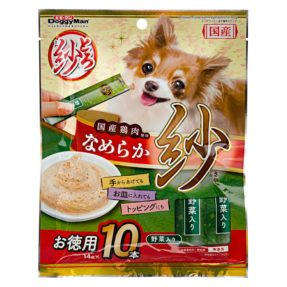 メーカー：ドギーマン品番：82413国産鶏ささみと胸肉を贅沢に使った、濃厚うまとろペーストおやつ！ドギーマン　とろ紗　野菜入り　14g×10本対象全犬種機能おやつライフステージ生後2ヶ月以上特長●国産鶏ささみと胸肉を贅沢に使った、濃厚うまと...