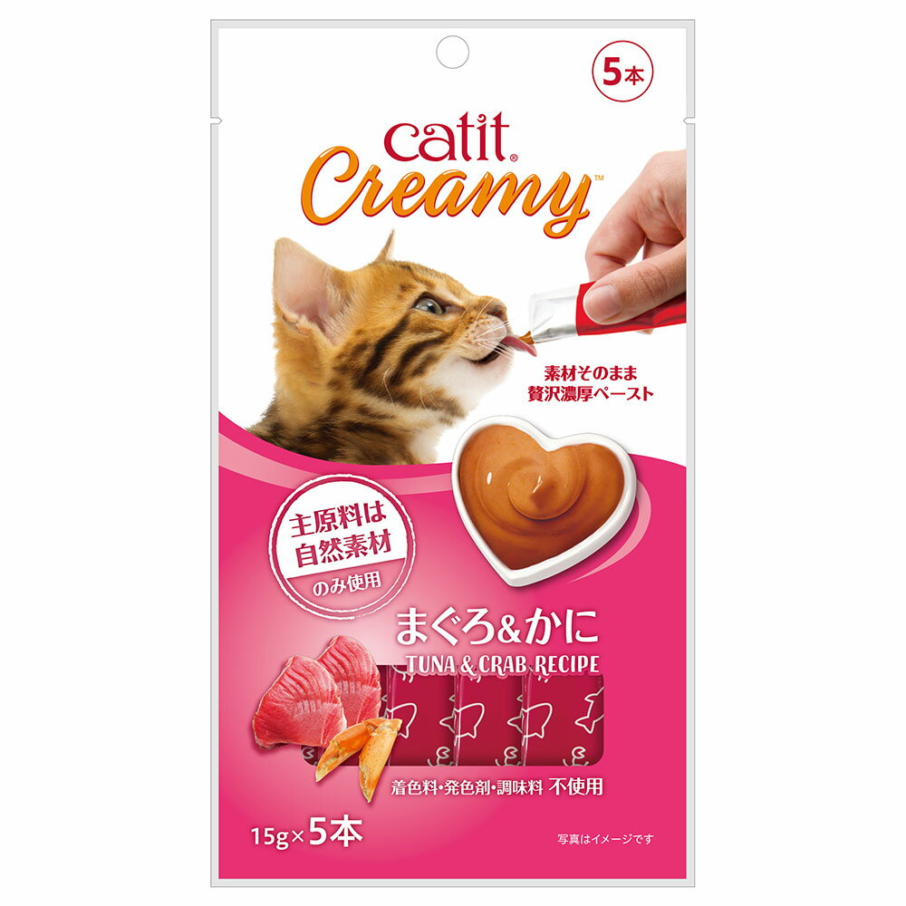 メーカー：ジェックス品番：58167素材そのまま贅沢濃厚ペースト！GEX　Catit　Creamy　まぐろ＆かに　15g×5本対象猫タイプペースト状機能おやつライフステージオールステージ特長●タウリン配合の塩分控えめな、猫ちゃんの健康に配慮...