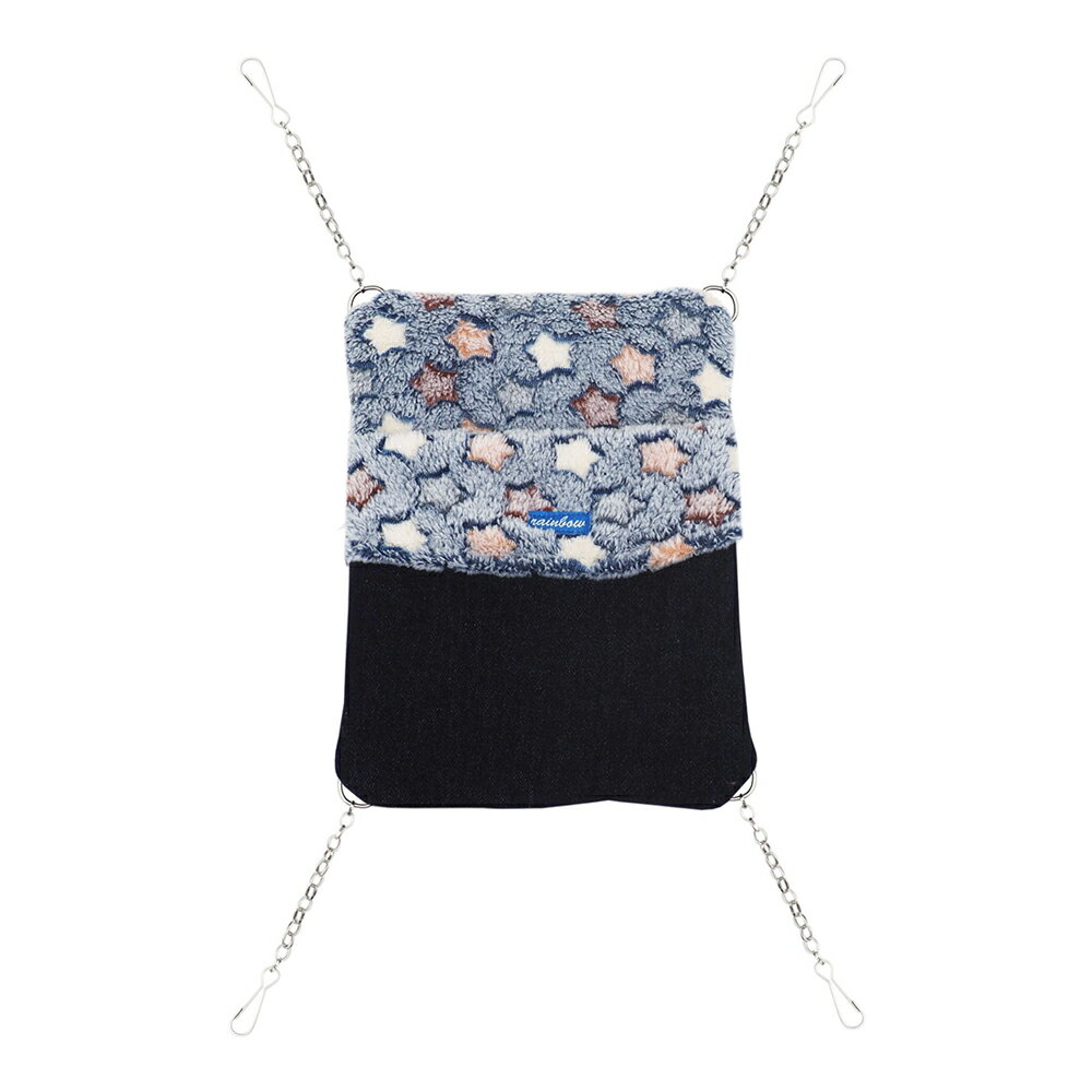 メーカー：Rainbowもぐれるハンモック！レインボー　星柄ちびモック　ネイビー／デニム対象デグー、モモンガ、ハムスター特長●小動物用のハンモックです。 ●毛足の長い星柄ボアを使った、ふんわり柔らかなもぐれるハンモックです。数量1個サイズ（...