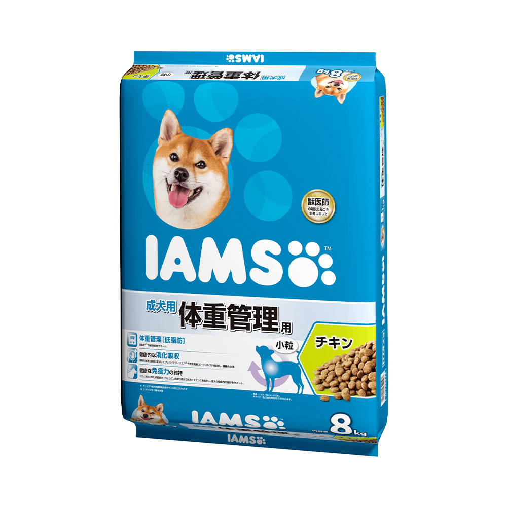 メーカー：アイムス品番：ID424※本品は成犬用です。対象以外の犬には与えないでください。獣医さんおすすめ！アイムス　成犬用　体重管理用　チキン　小粒　8kg対象全犬種タイプドライフード機能総合栄養食ライフステージ成犬特長●元気いっぱい、活...