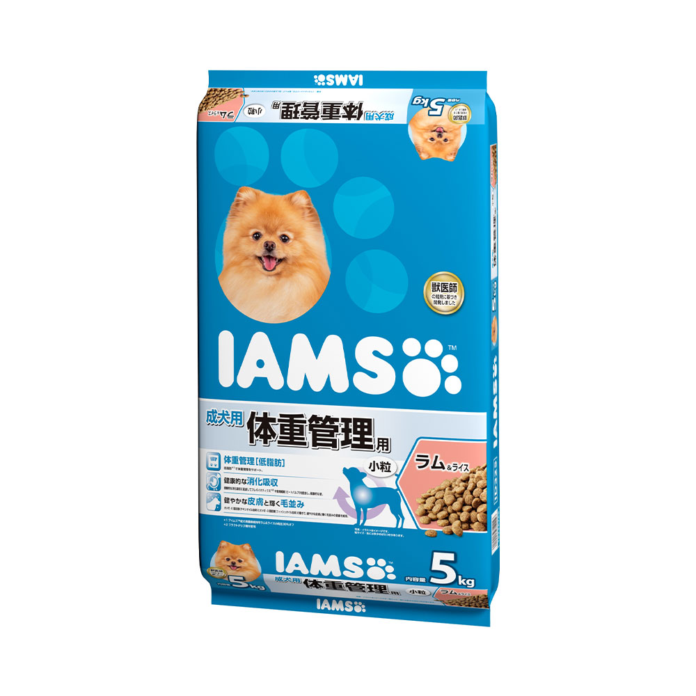 メーカー：アイムス品番：ID325※本品は成犬用です。対象以外の犬には与えないでください。新レシピになりました！アイムス　成犬用　体重管理用　ラム＆ライス　小粒　5kg対象全犬種タイプドライフード機能総合栄養食ライフステージ成犬特長●元気い...