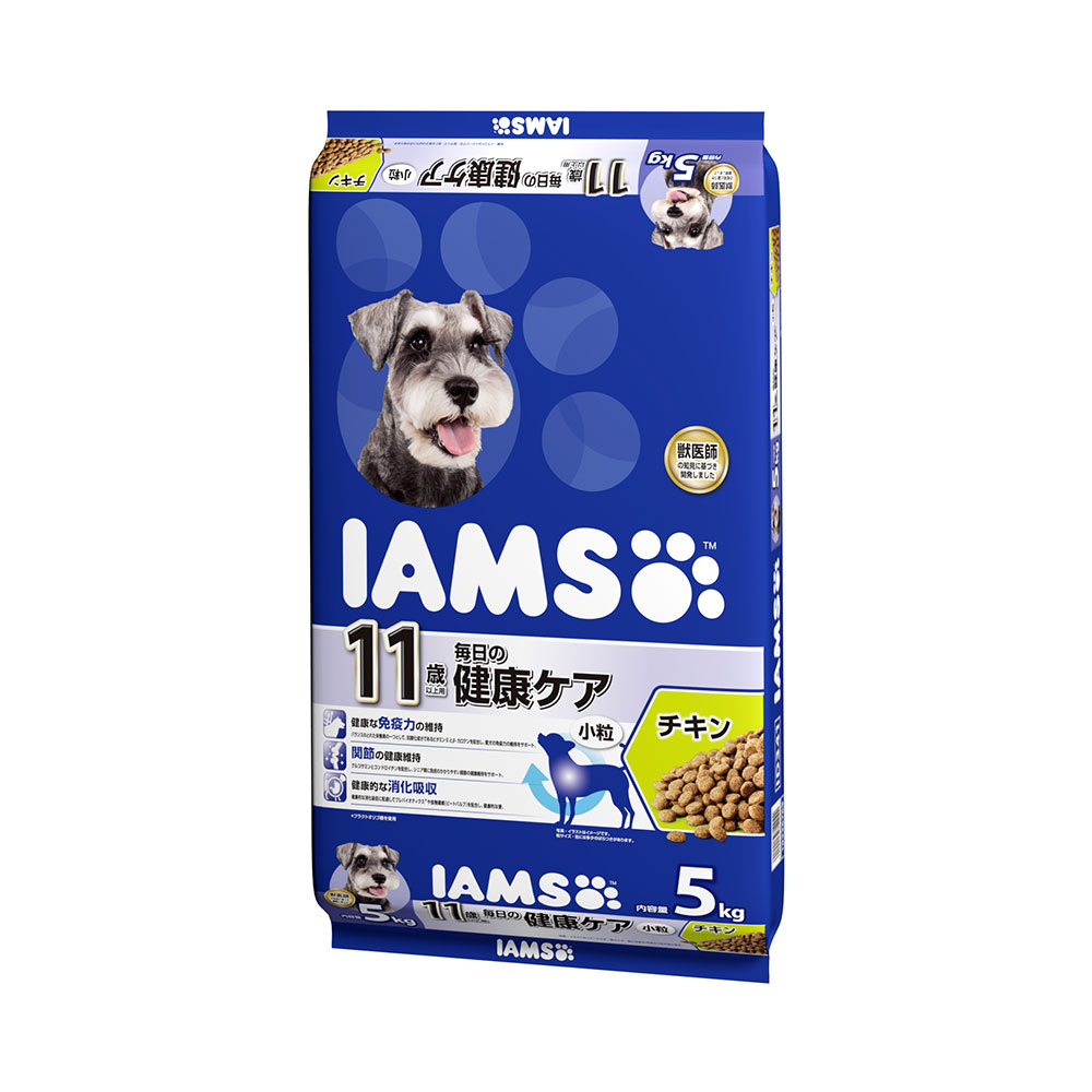 メーカー：アイムス品番：ID341獣医さんおすすめ！アイムス　11歳以上用　毎日の健康ケア　チキン　小粒　5kg対象全犬種タイプドライフード機能総合栄養食ライフステージ高齢犬（11歳以上〜）特長●高齢わんちゃんに適した栄養を摂ることが出来る...