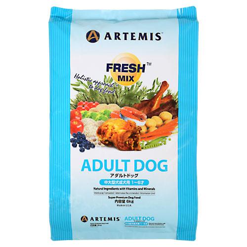 メーカー：アーテミス中・大型犬の理想的なコンディションを維持！アーテミス　フレッシュミックス　アダルトドック　6kg対象中型〜大型犬タイプドライフード機能総合栄養食ライフステージ1〜6歳の成犬特長●私たち人間が口にできる「ヒューマングレード...