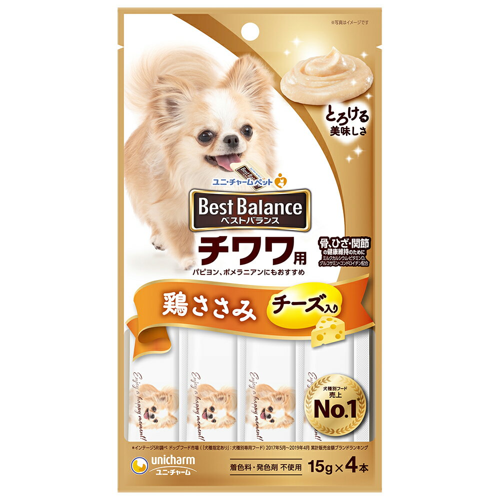 メーカー：ユニチャーム品番：60050チワワにぴったりの美味しいウェットタイプおやつ！ベストバランスおやつ　チワワ用　ささみ入り　15g×4本対象チワワタイプウェットフード機能おやつライフステージ1歳以上の成犬特長●チワワにぴったりの美味し...